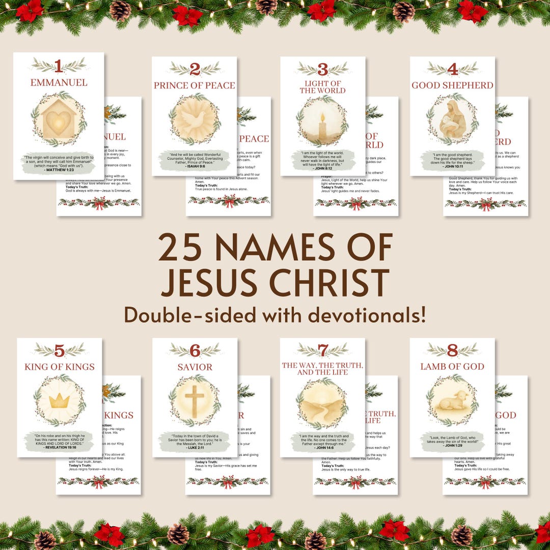 25 Names of Jesus Advent Cards, Christ Centered Christmas Advent ...