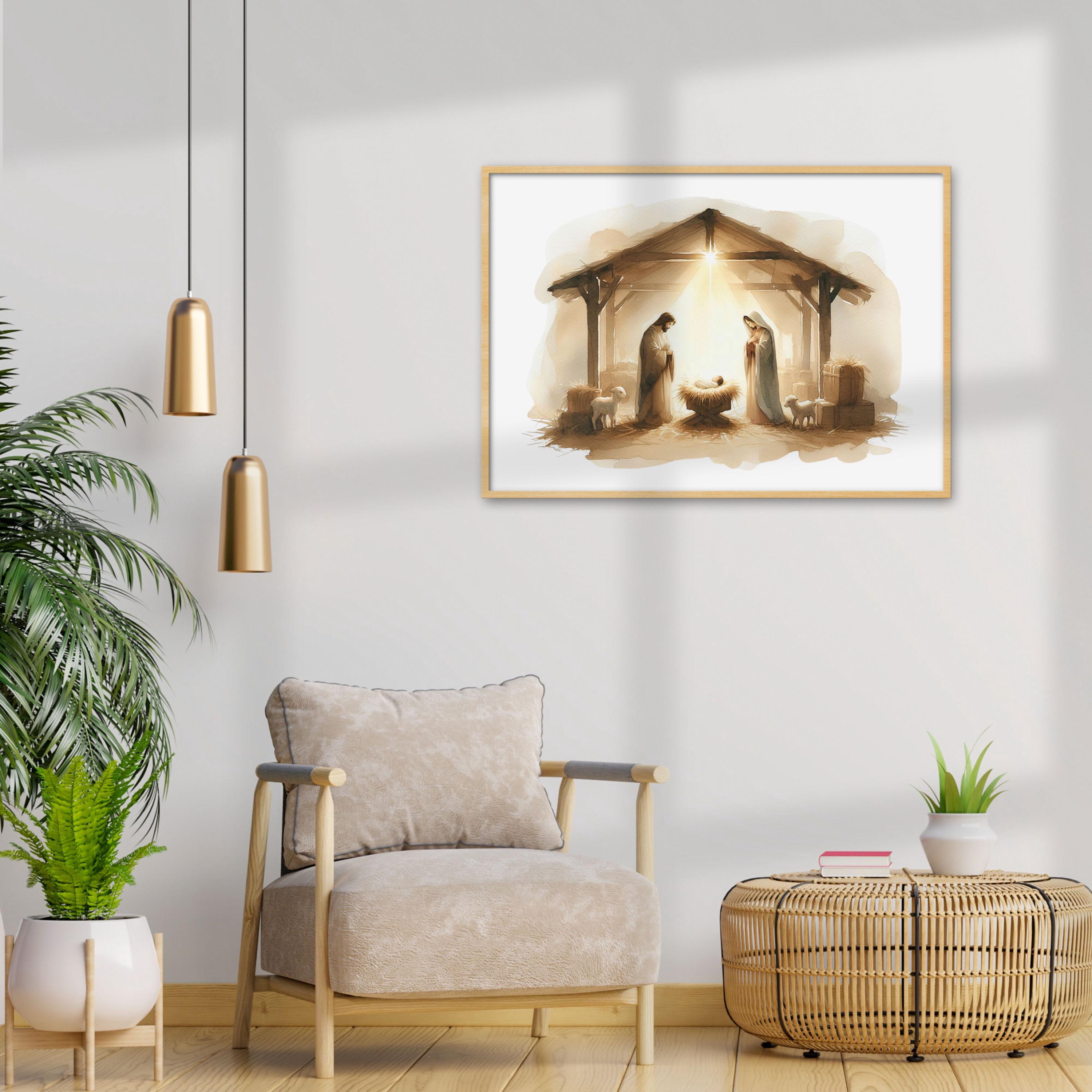Nativity Scene, Manger Scene Birth of Jesus Painting Watercolor ...