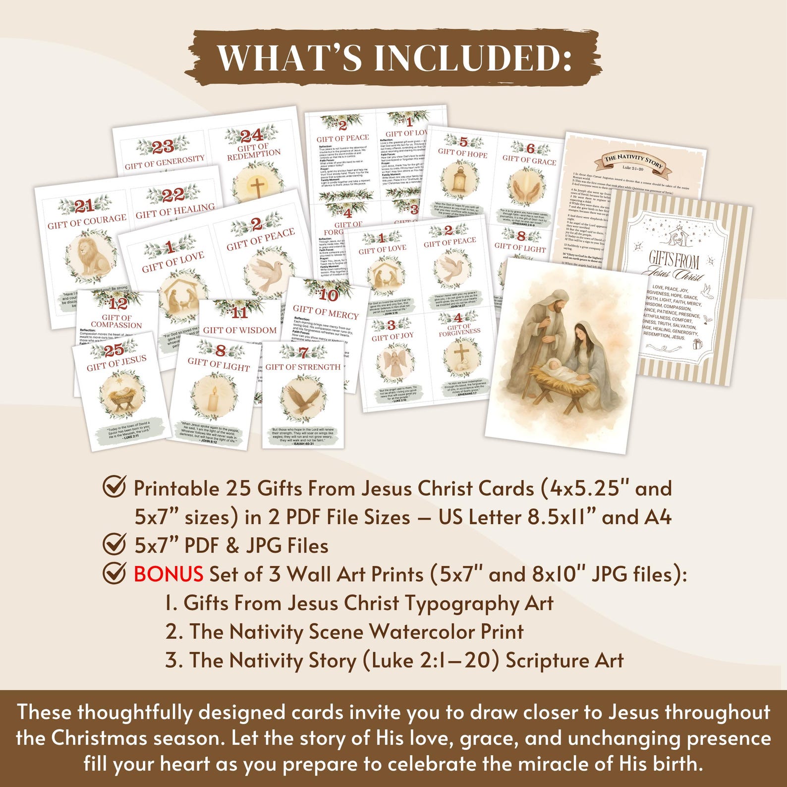 25 Gifts From Jesus Christ, Christmas Advent Scripture Cards Printable ...