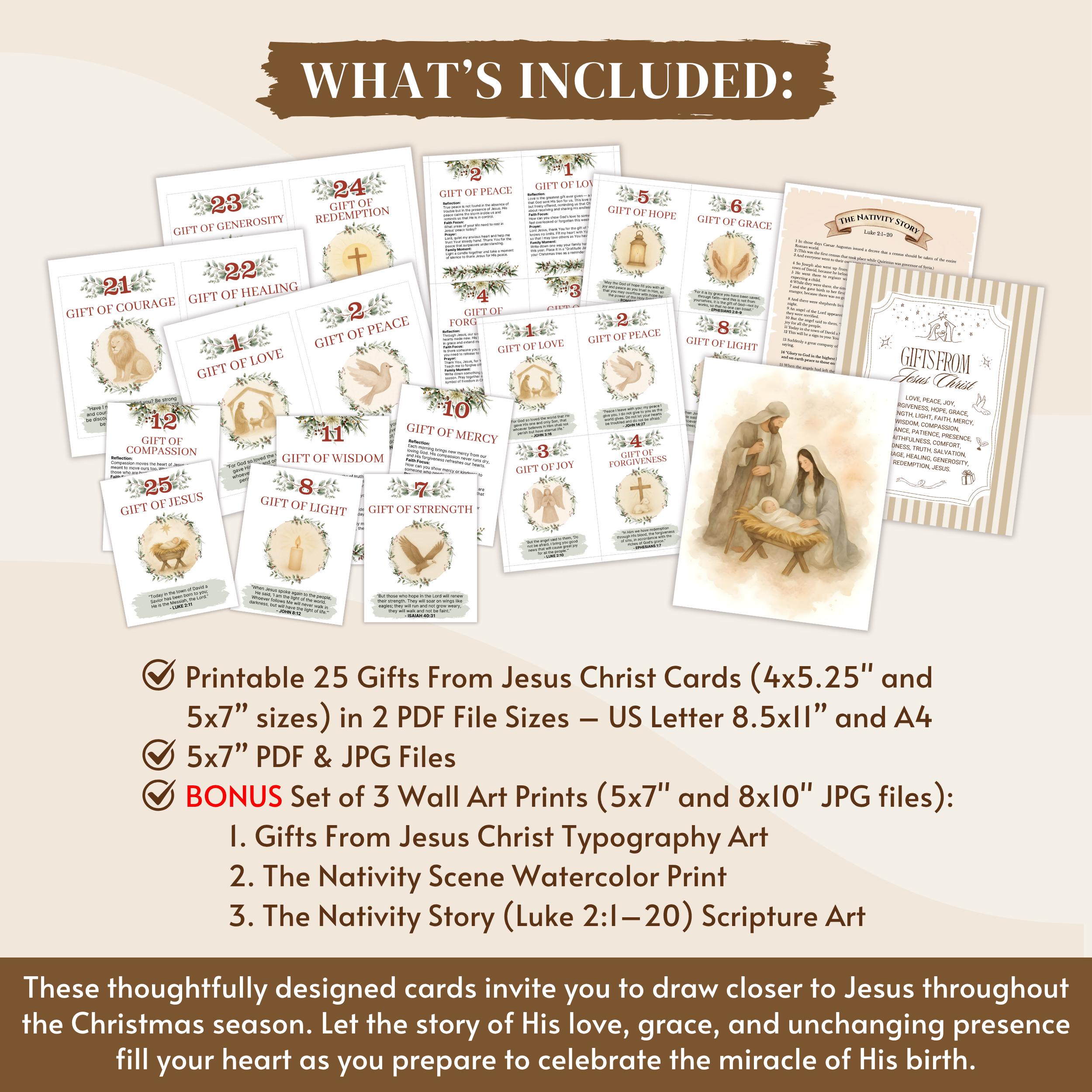 25 Gifts From Jesus Christ, Christmas Advent Scripture Cards Printable ...