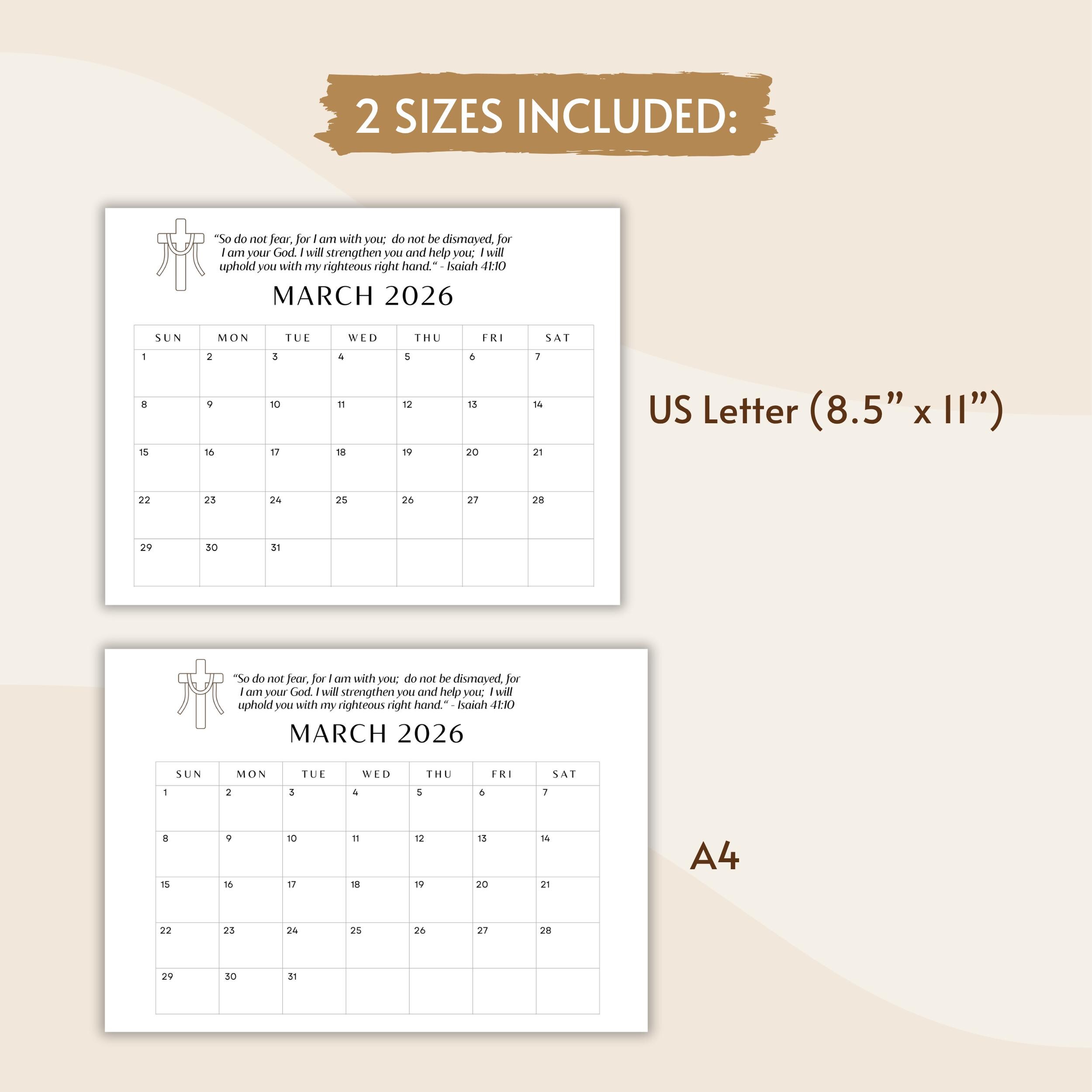 Printable Christian Calendar 2026 Monthly Calendar With Bible Verses ...