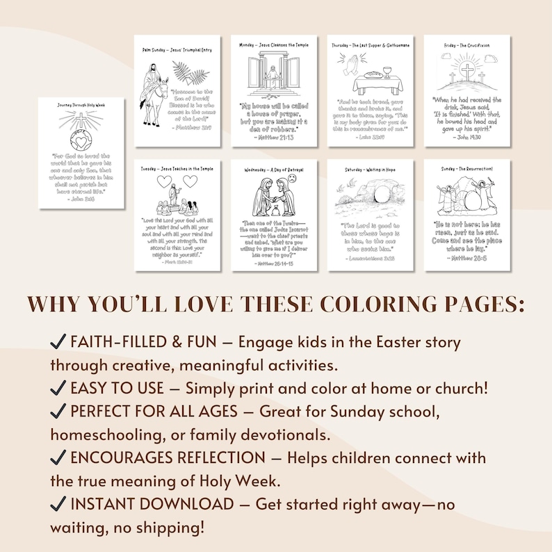 Easter Story Coloring Sheets Printable Holy Week Activities for Kids ...