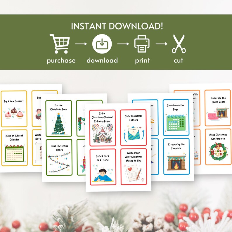 Printable & Editable Christmas Advent Activity Cards Printable Advent ...
