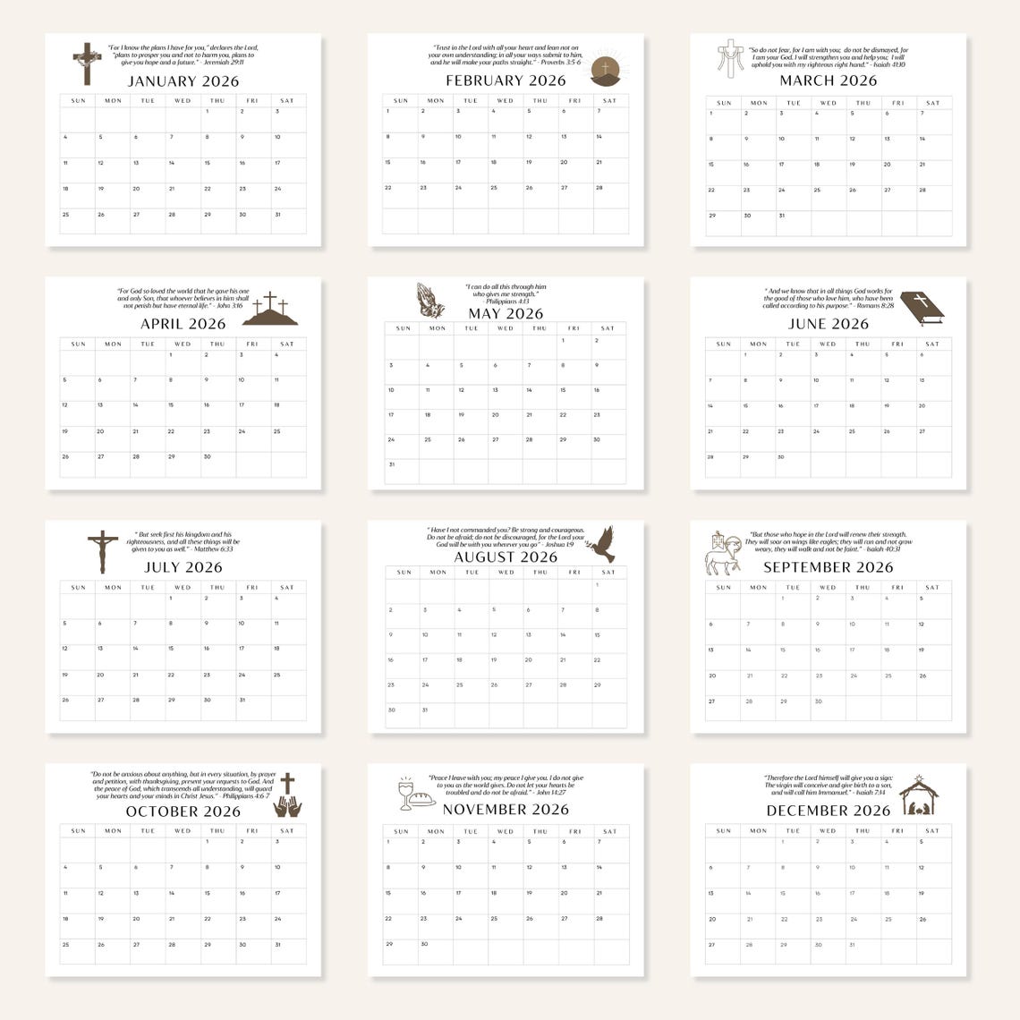 Printable Christian Calendar 2026 Monthly Calendar With Bible Verses ...