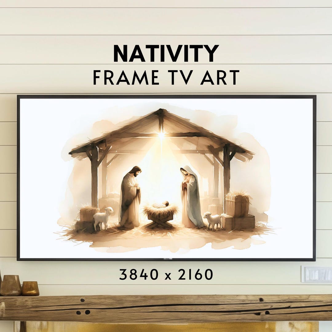 Nativity Frame TV Art Painting Watercolor, Christmas Nativity Scene TV ...