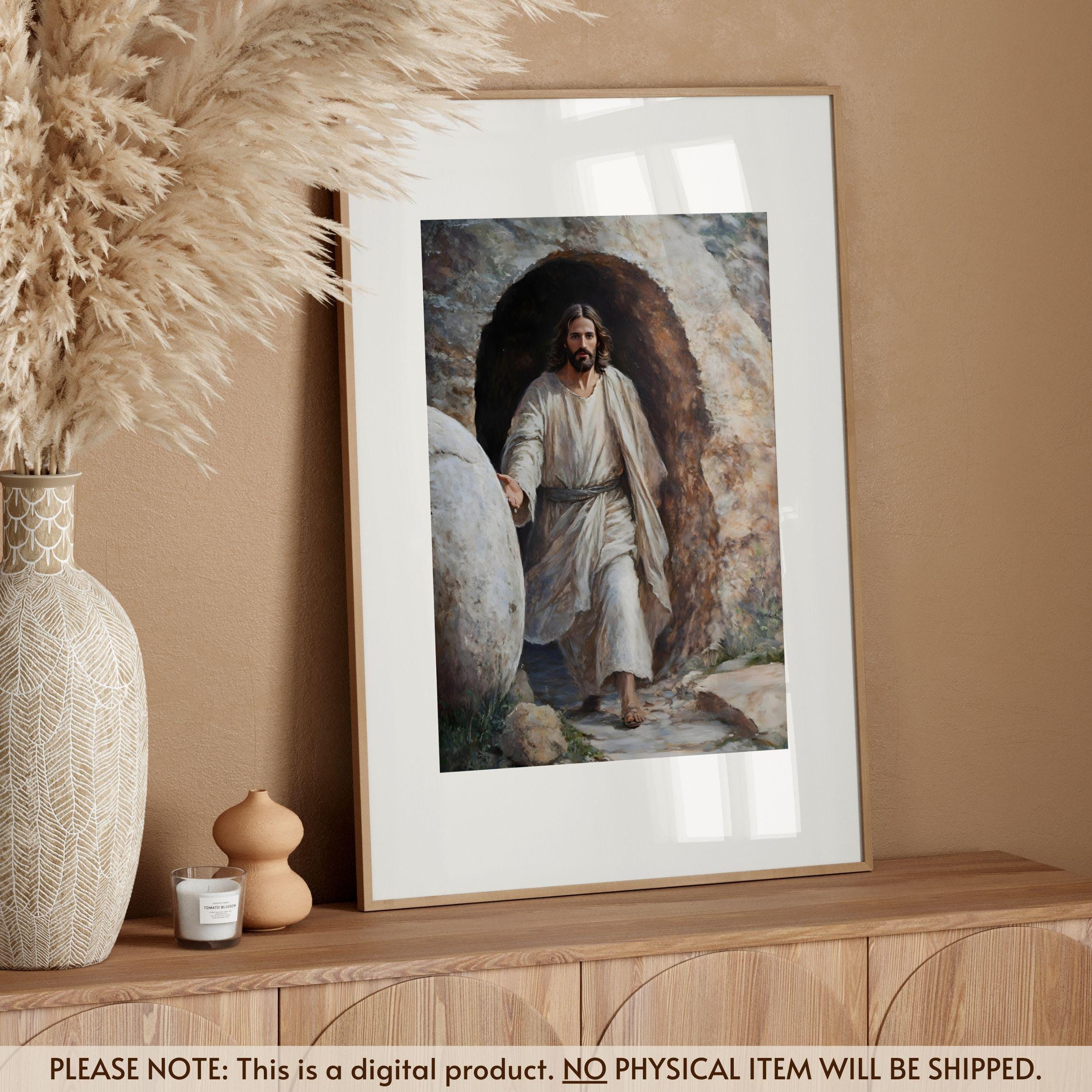 He is Risen Wall Art Download, Jesus Painting Easter Decorations Bible ...