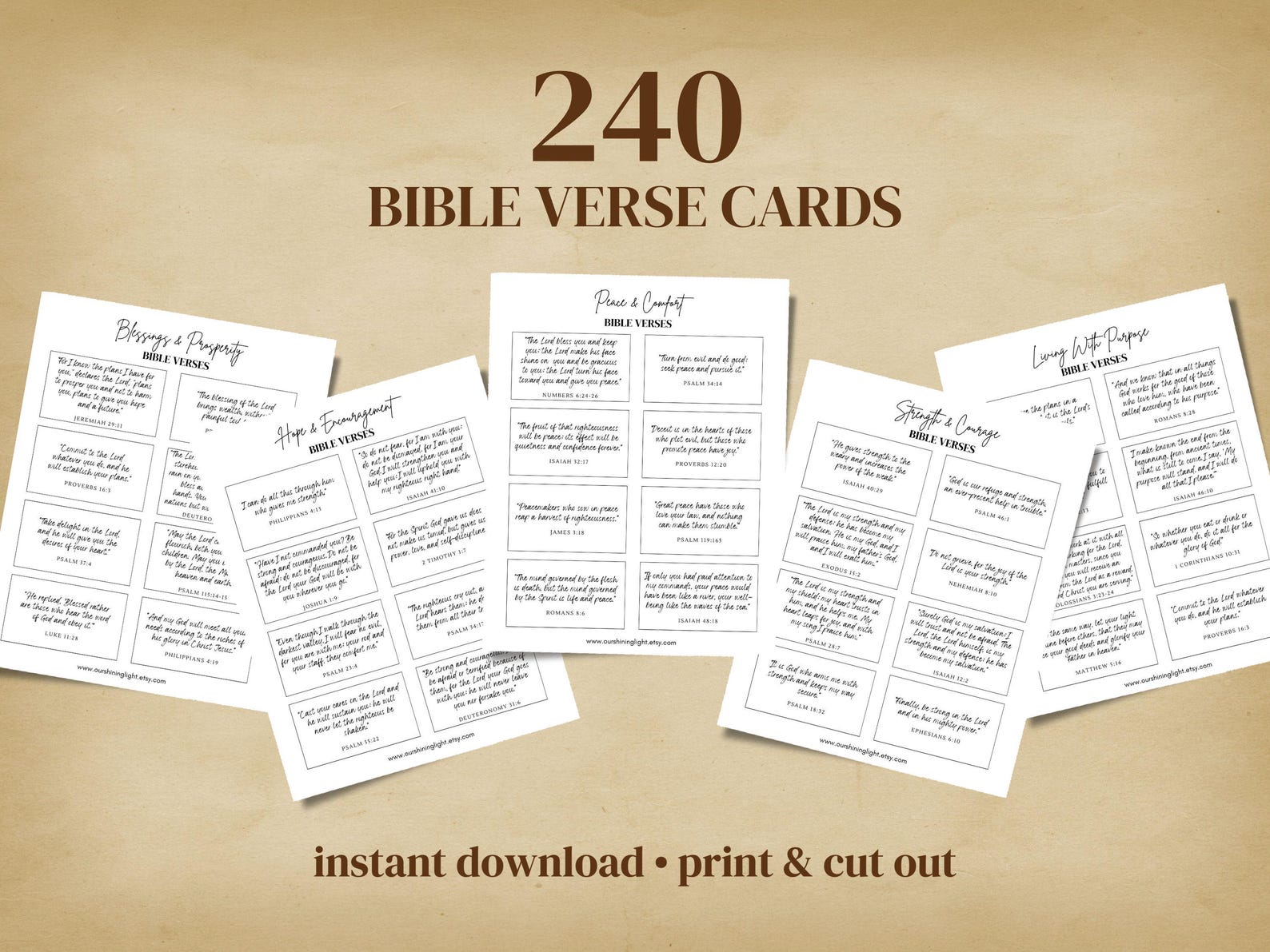 240 Printable Bible Verse Cards, Printable Scripture Cards, Scripture ...