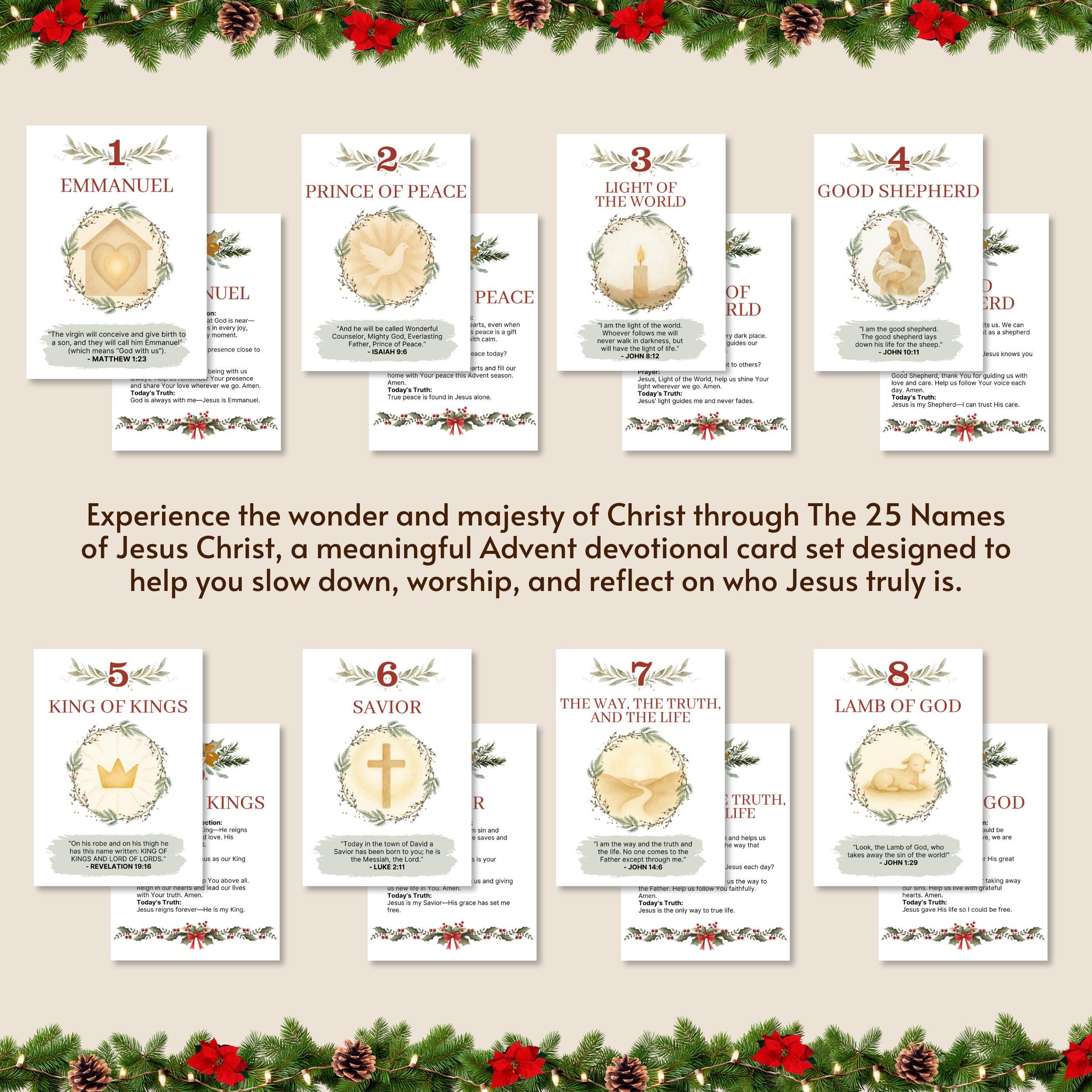25 Names of Jesus Advent Cards, Christ Centered Christmas Advent ...