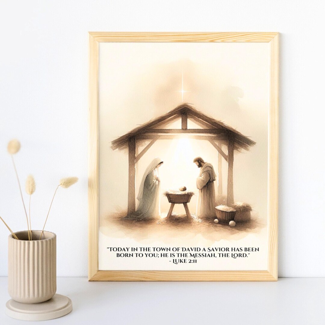 Nativity Scene Printable Art, Manger Scene, Nativity Print, Baby Jesus ...