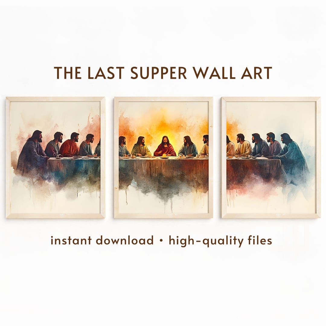 Colorful Last Supper Wall Art Watercolor, Modern Last Supper Poster ...
