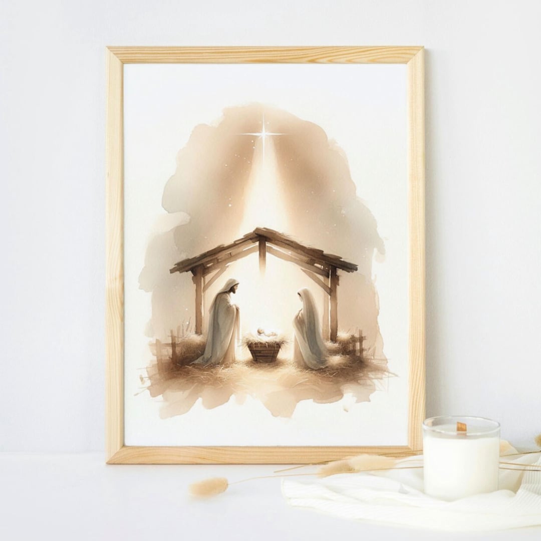 Nativity Scene Print, Christmas Nativity Printable Christian Wall Art ...
