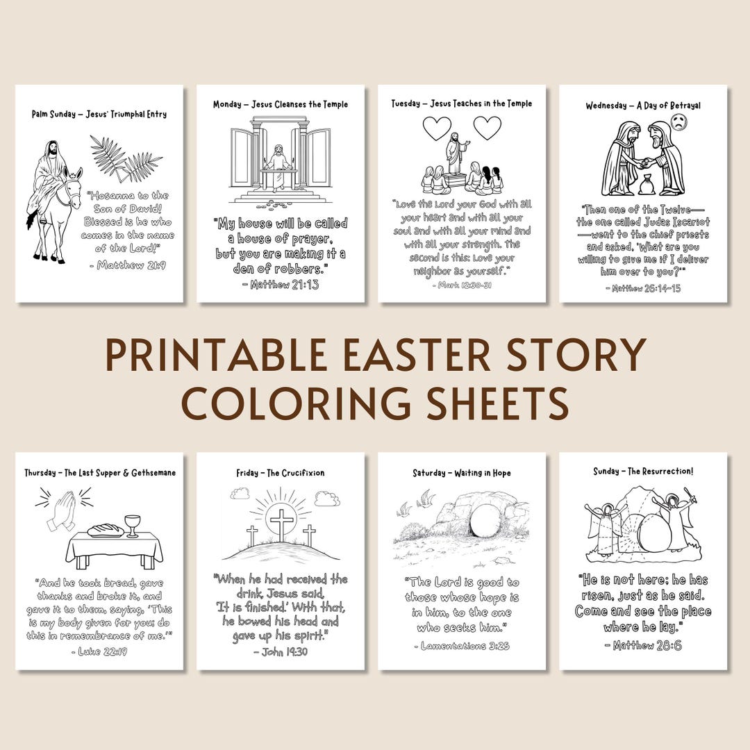 Easter Story Coloring Sheets Printable Holy Week Activities for Kids ...