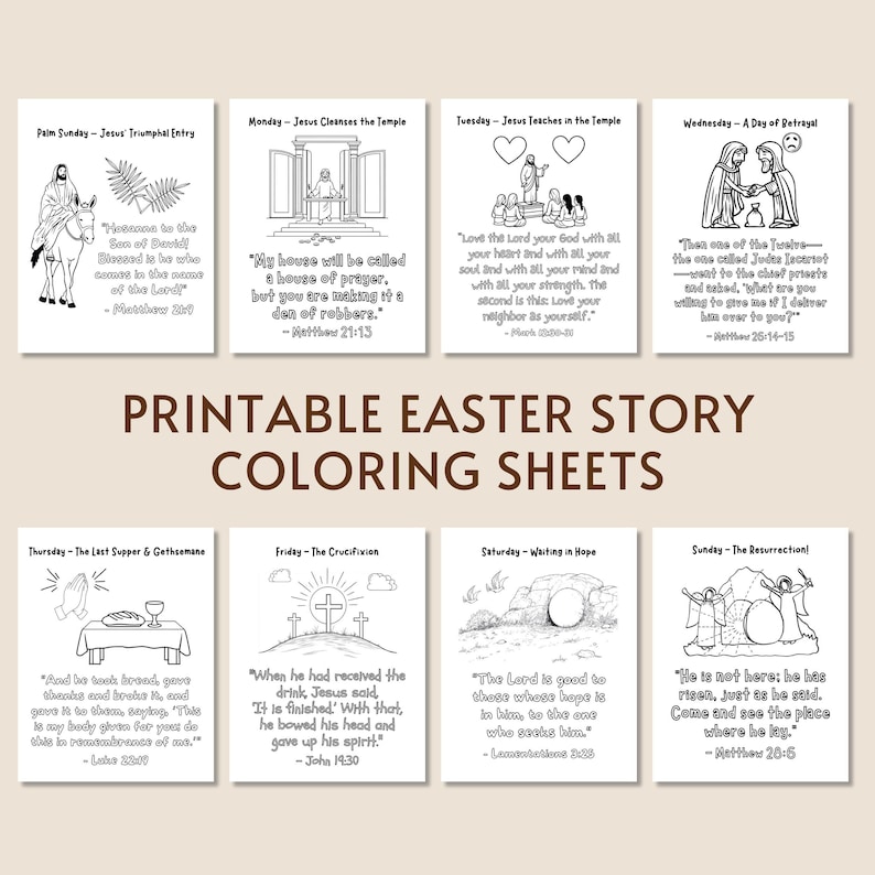 Easter Story Coloring Sheets Printable Holy Week Activities for Kids ...