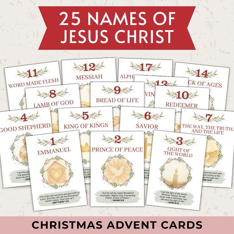 25 Names of Jesus Advent Cards, Christ Centered Christmas Advent ...