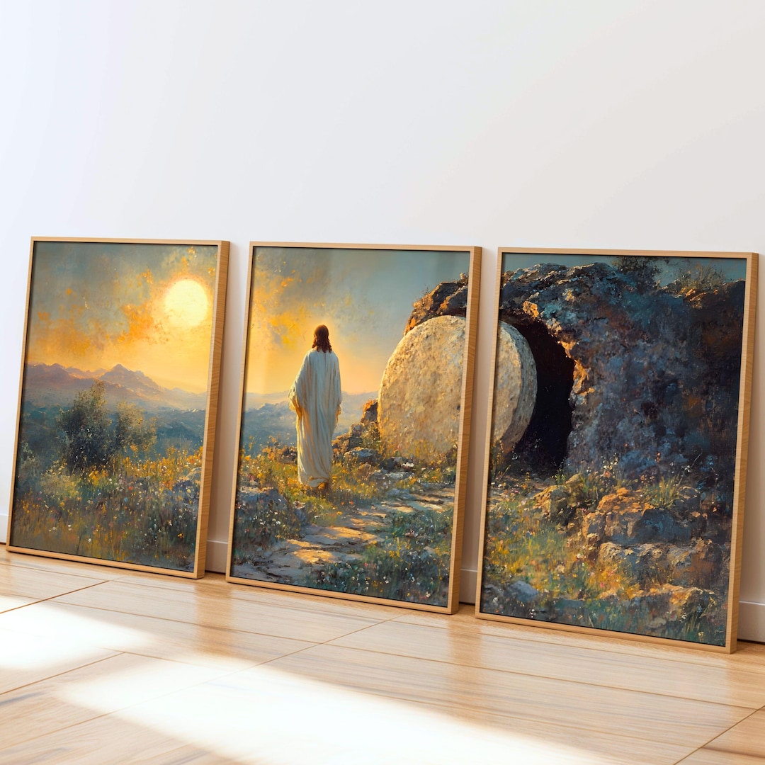 Empty Tomb Painting Easter Jesus Resurrection Wall Art Poster, He is Not Here for He is Risen ...