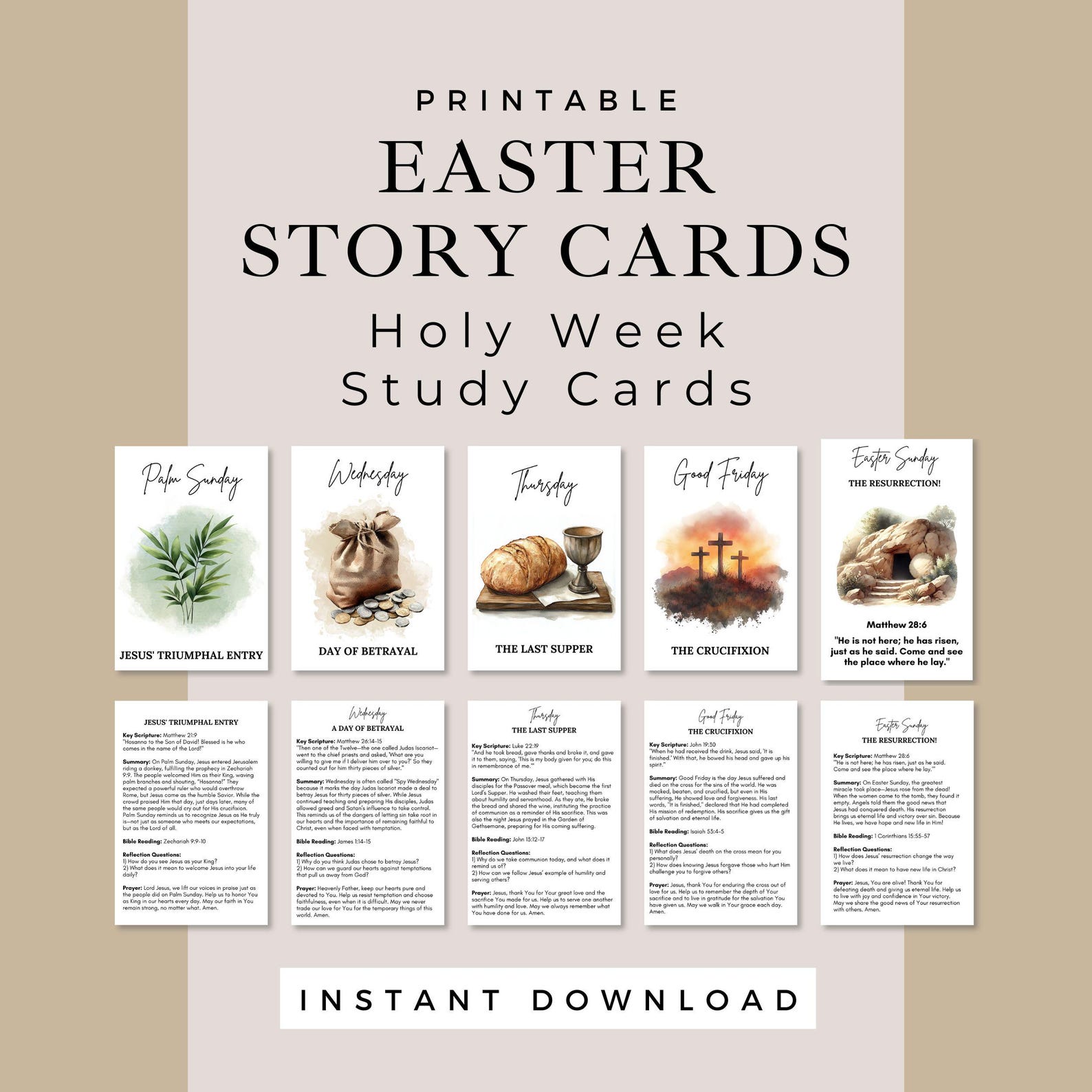 Easter Story Cards Printable Holy Week for Kids Easter Week Activities ...