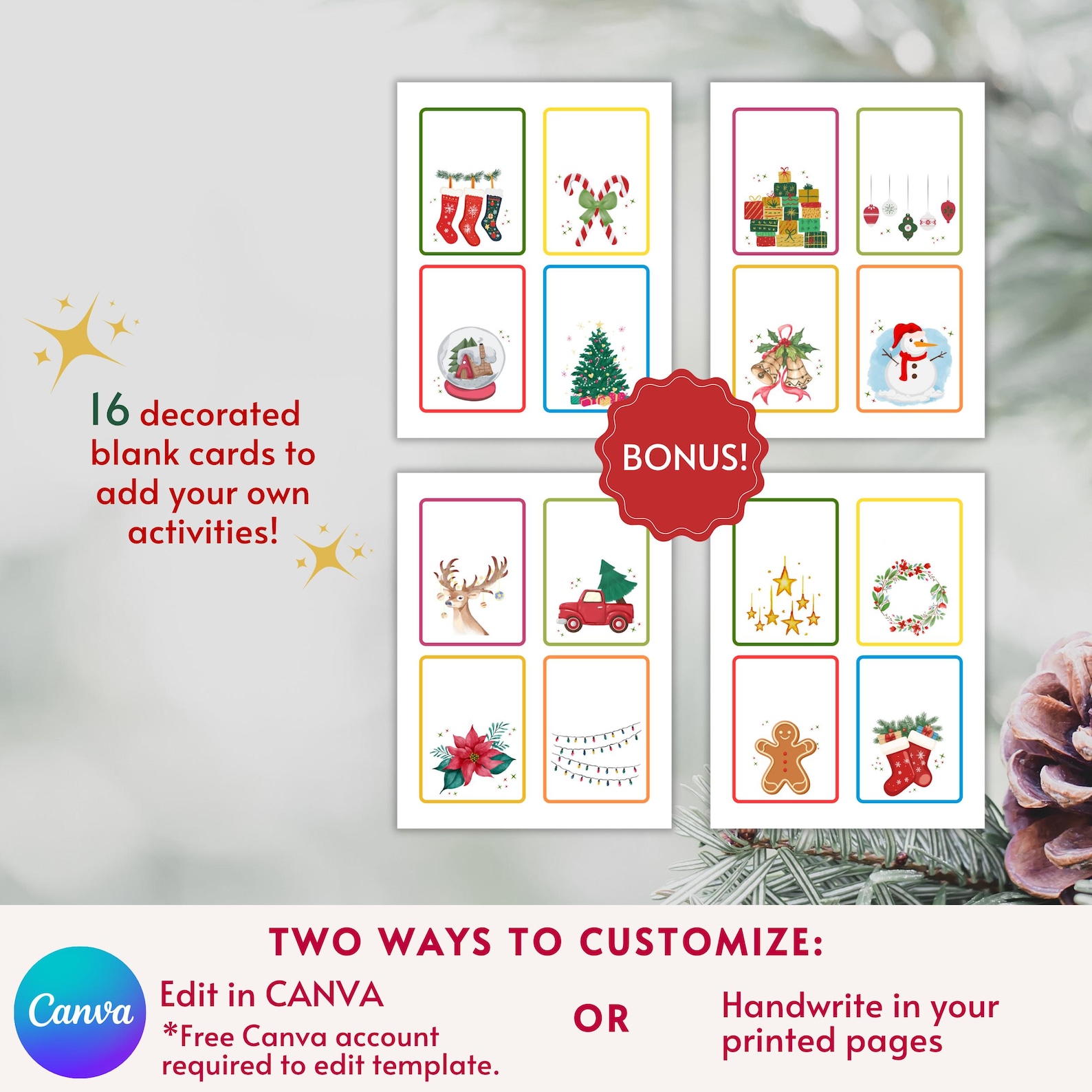 Printable & Editable Christmas Advent Activity Cards Printable Advent ...