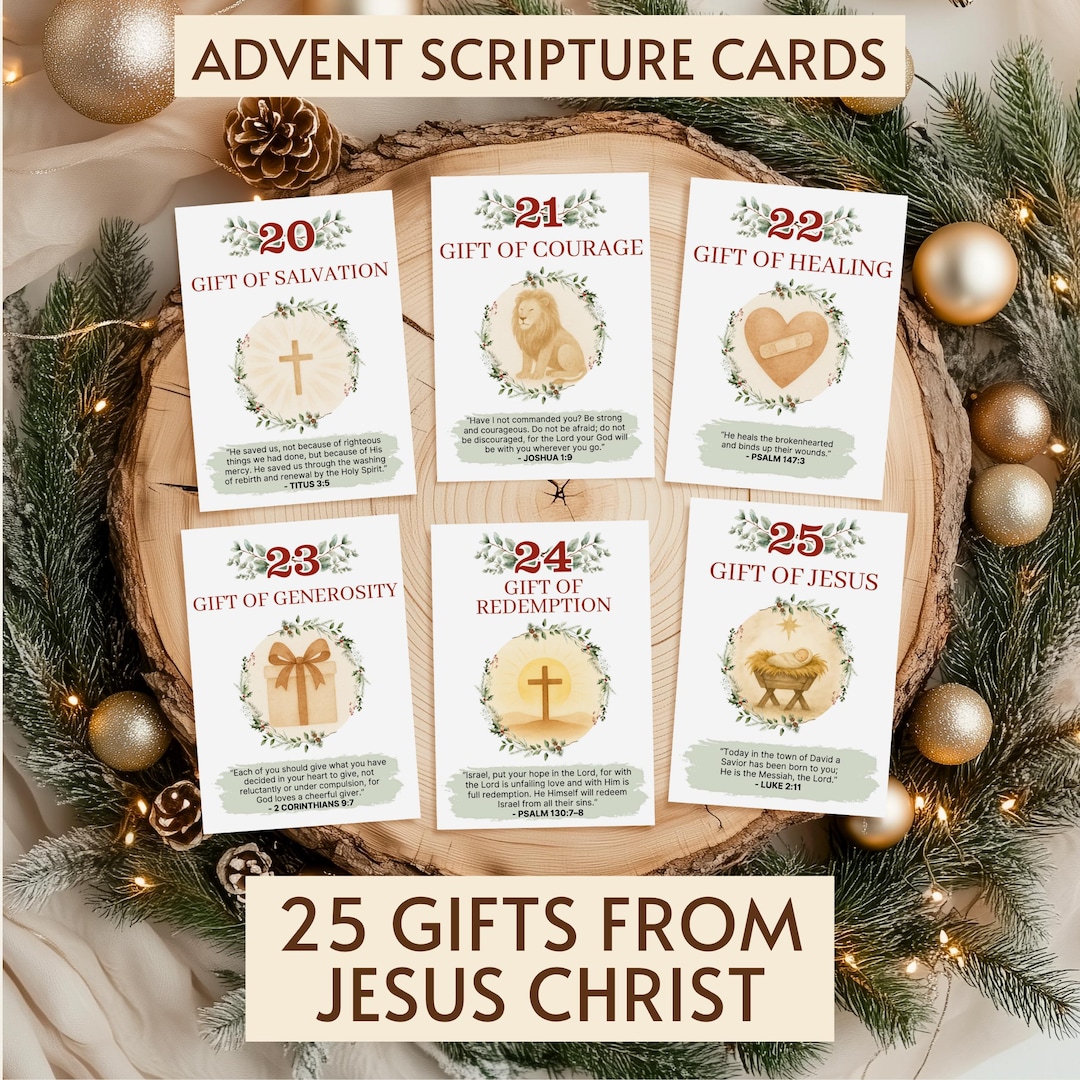 25 Gifts From Jesus Christ, Christmas Advent Scripture Cards Printable ...