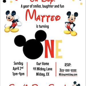 Mickey Mouse First Birthday E Invitation - Etsy