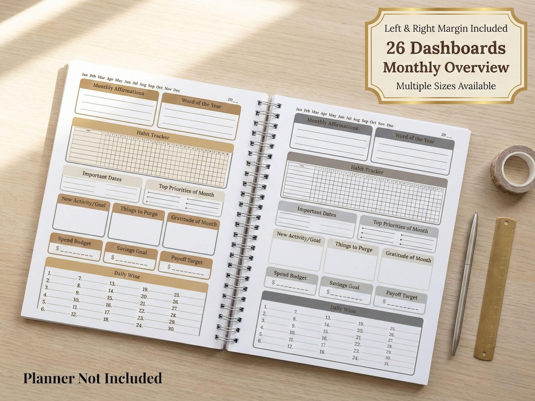 2026 Monthly Planner Dashboard Inserts. Life Organization, Habit ...