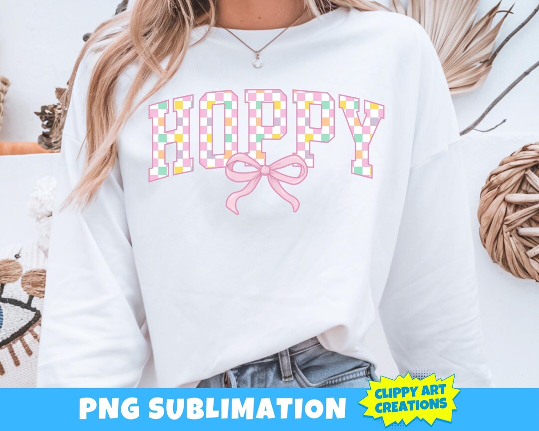 Retro Hoppy Easter PNG, Checkered PNG, Coquette Bow PNG, Brushstroke ...