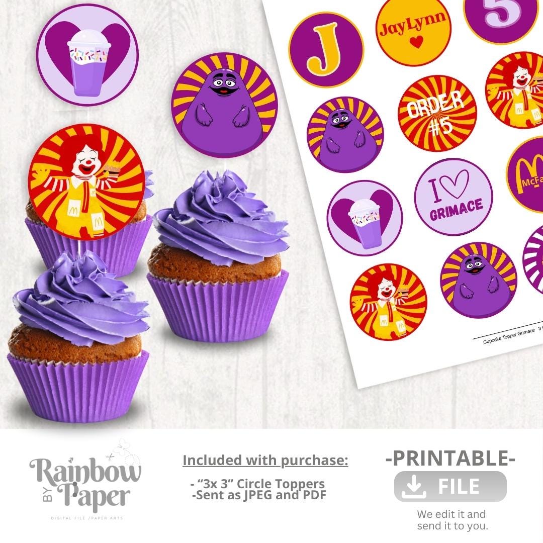 Printable Grimace Mcdonalds Cupcake Toppers 3 Inch Round Grimace ...