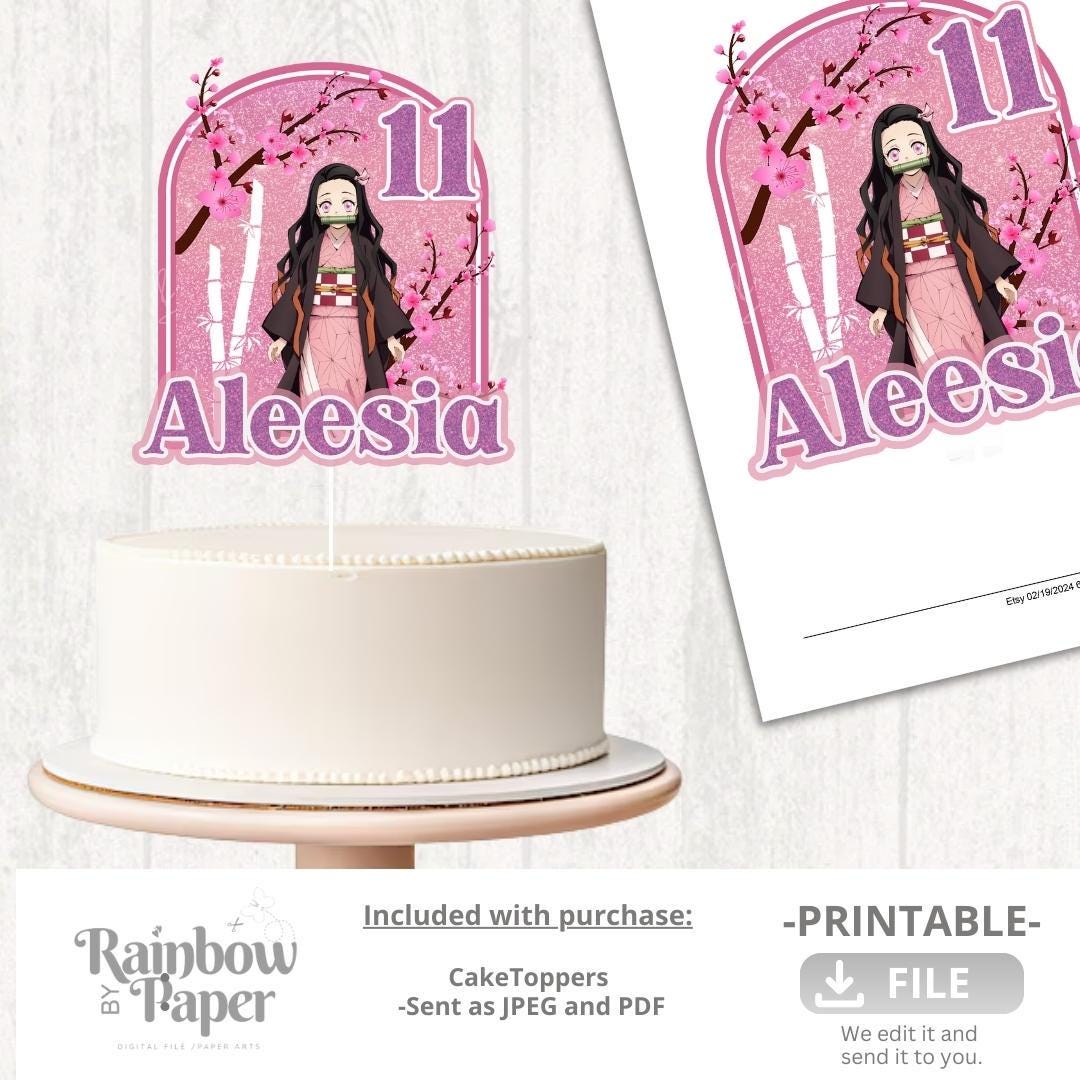 Nezuko Cake Topper Printable, Demon Slayer Birthday Cake Decor, Anime ...