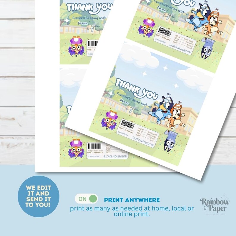 Bluey and Bingo Printable Candy Bar Wrappers, Bluey Favors, Printable ...