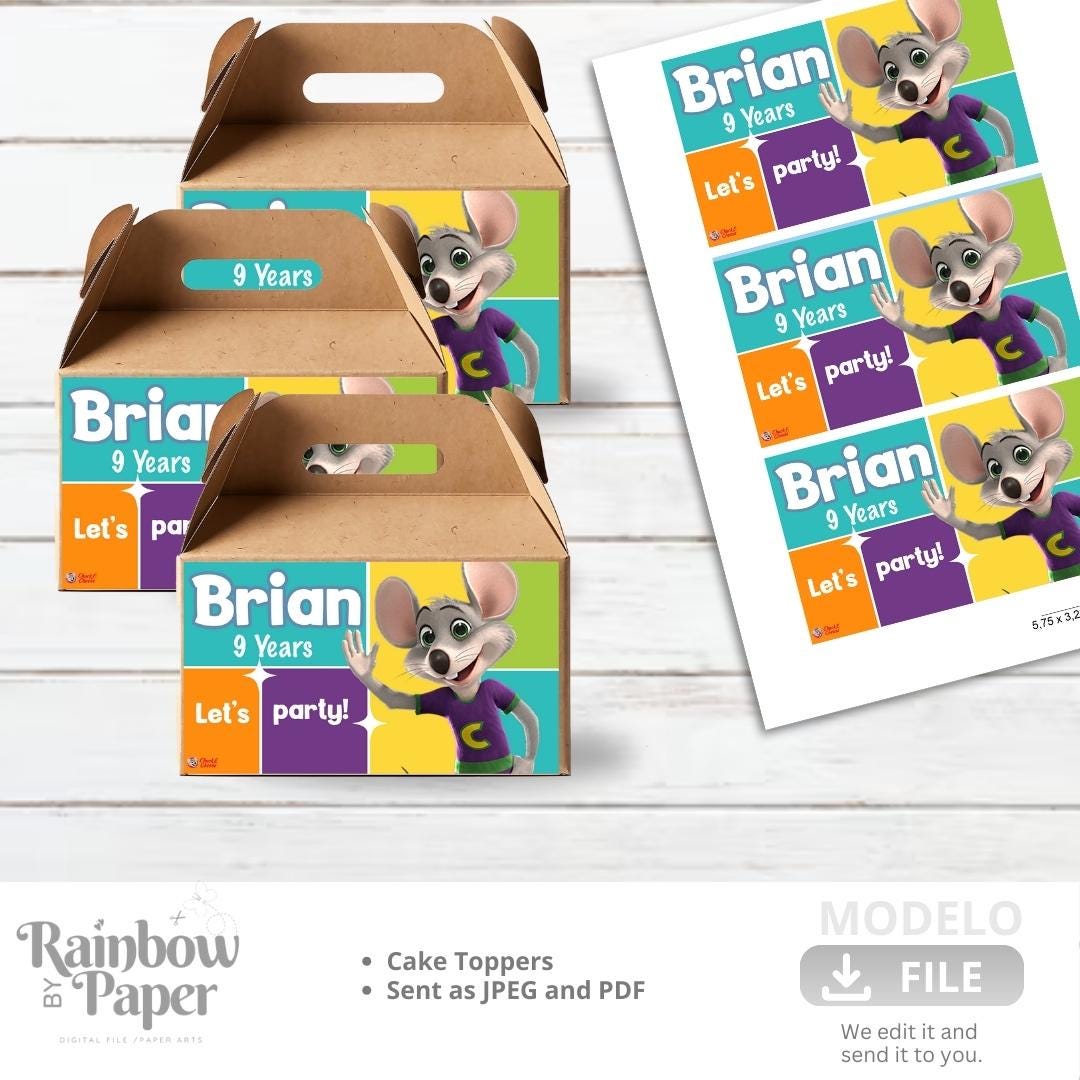 Printable Chuck and Cheese Box Label, Chuck Birthday, Treat Box Party ...