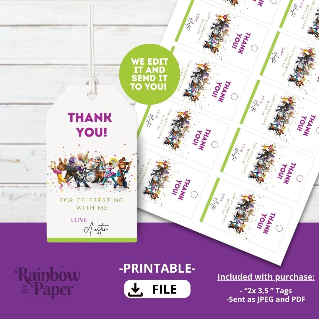 Chuck E Cheese Thank You Tags,chuck E Cheese Tags ,chuck E Cheese Thank ...