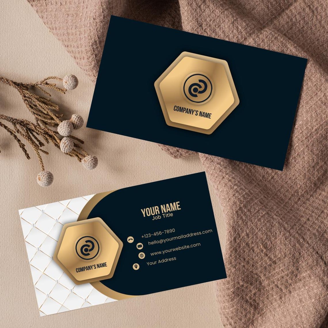 Elegant Gold & Blue Business Card Template: Modern Gradient Design ...