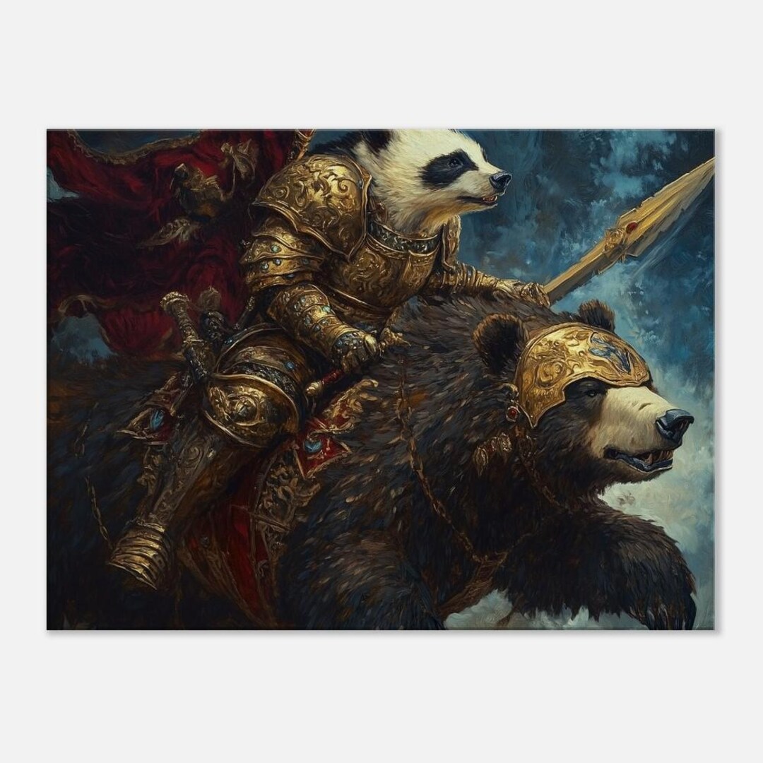 Battle Badger on Bear Canvas Print - Etsy