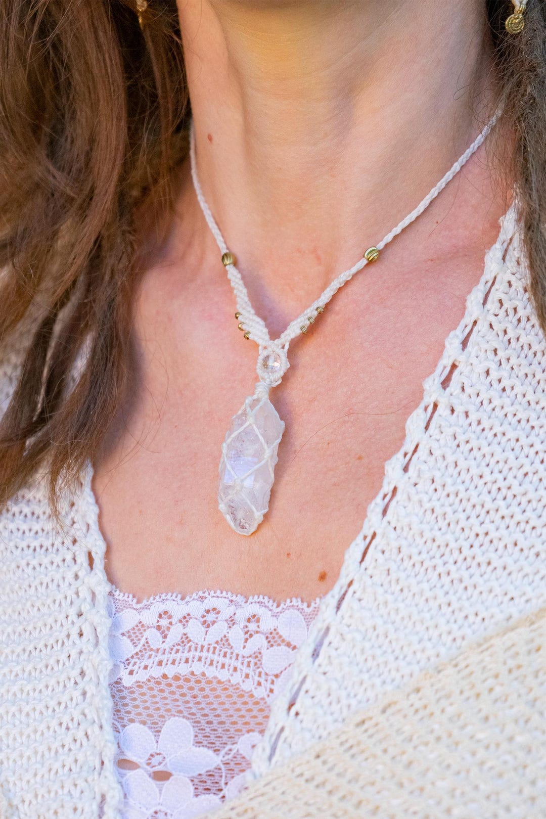 Macrame Christal Necklace. Healing Gem Stone Secklace. Christal Pendant ...