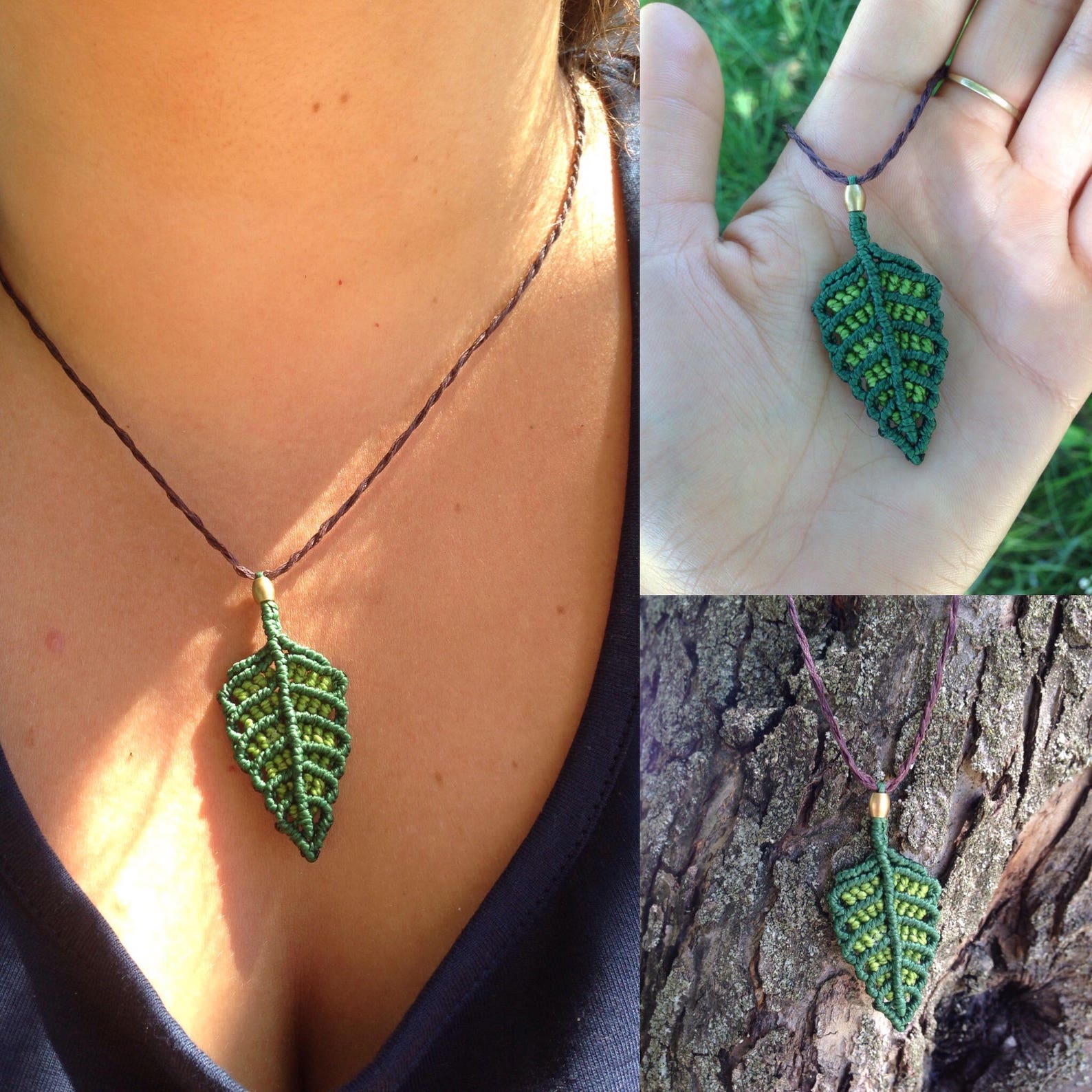 Macrame Leaves Pendant. Fairy Necklace. Grean Leaves Pendant. Leafy ...
