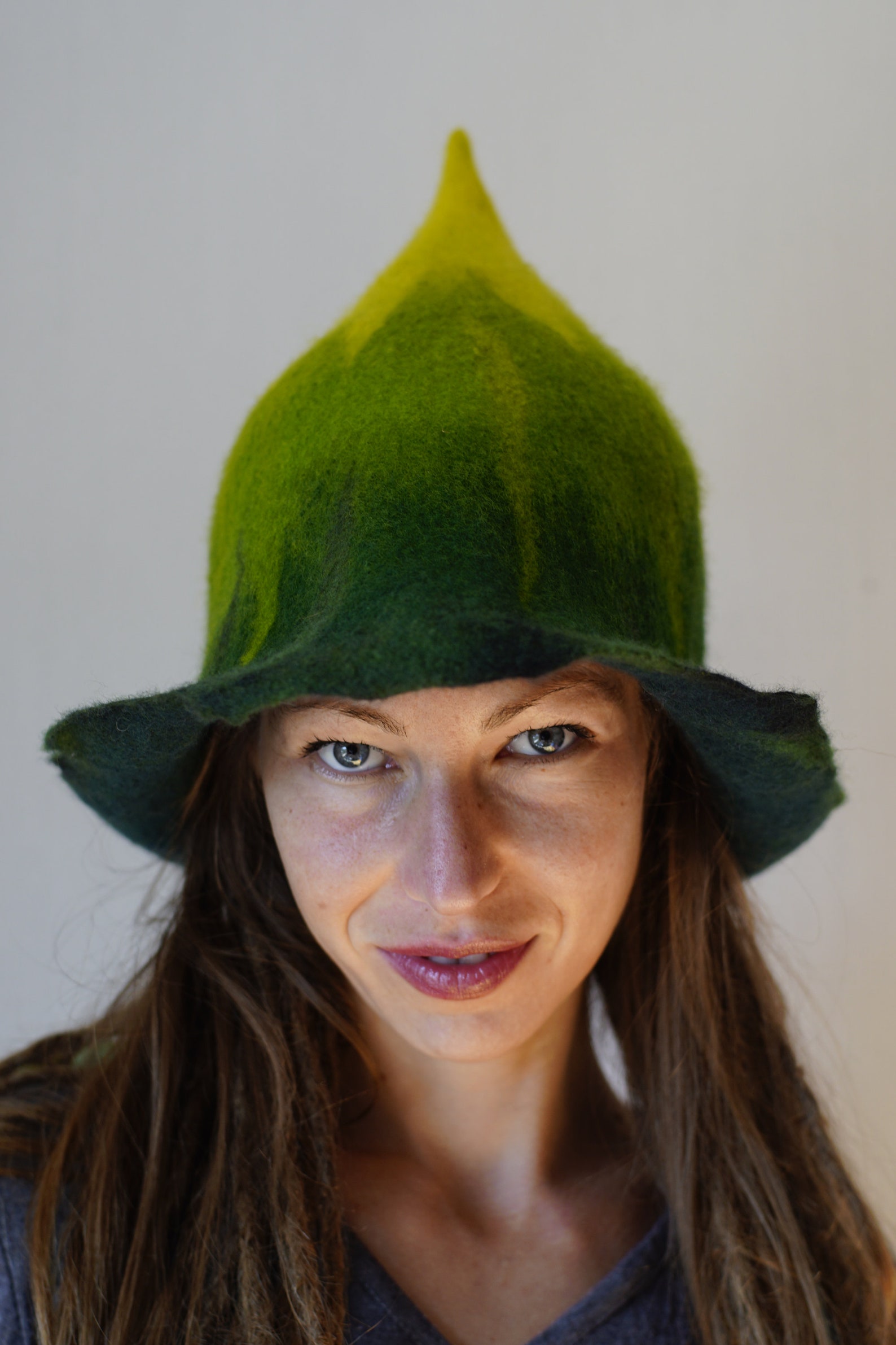 Elf hat. Handmade merino wool green colourchange felted hat. | Etsy