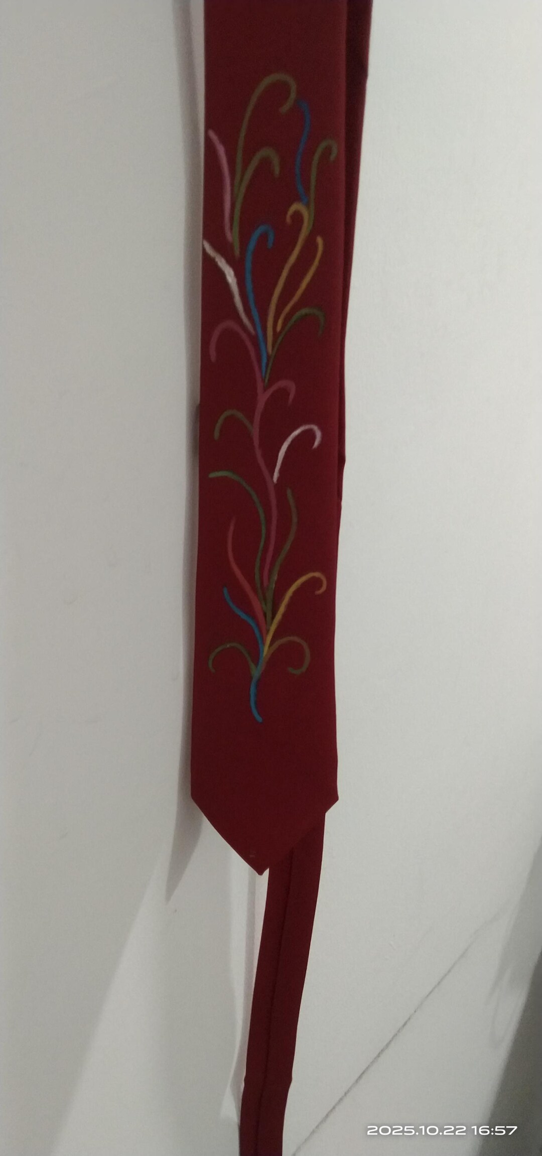 Hand Painted Maroon Necktie Abstract Line Art Poly Silk Tie Unique ...