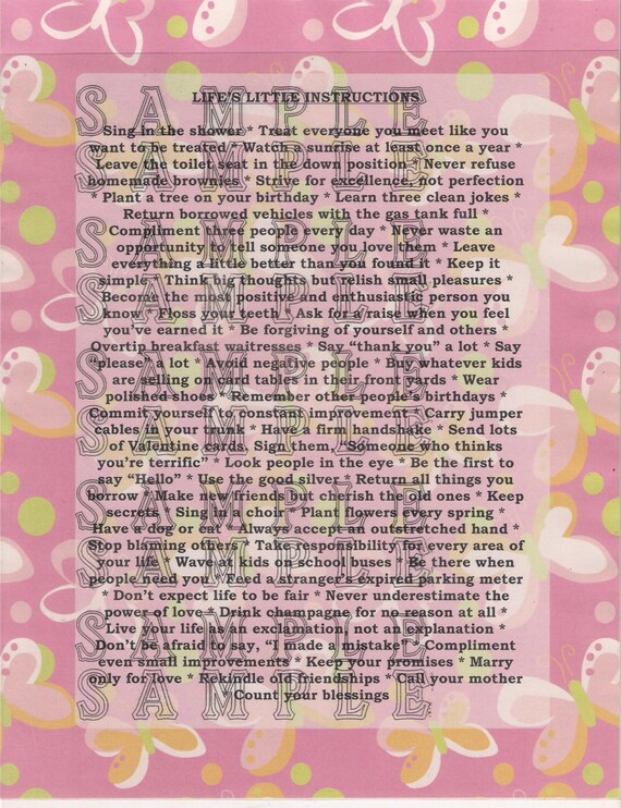 Items similar to Life's Little Instructions, Poem Print Poster Gift ...
