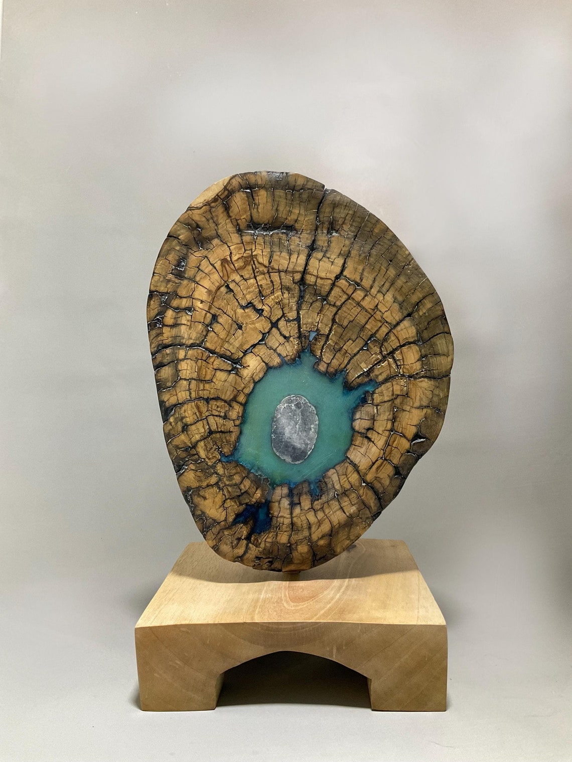 Oasis- Hand Carved From Centuries-old Olive Wood, Engraved With Epoxy ...