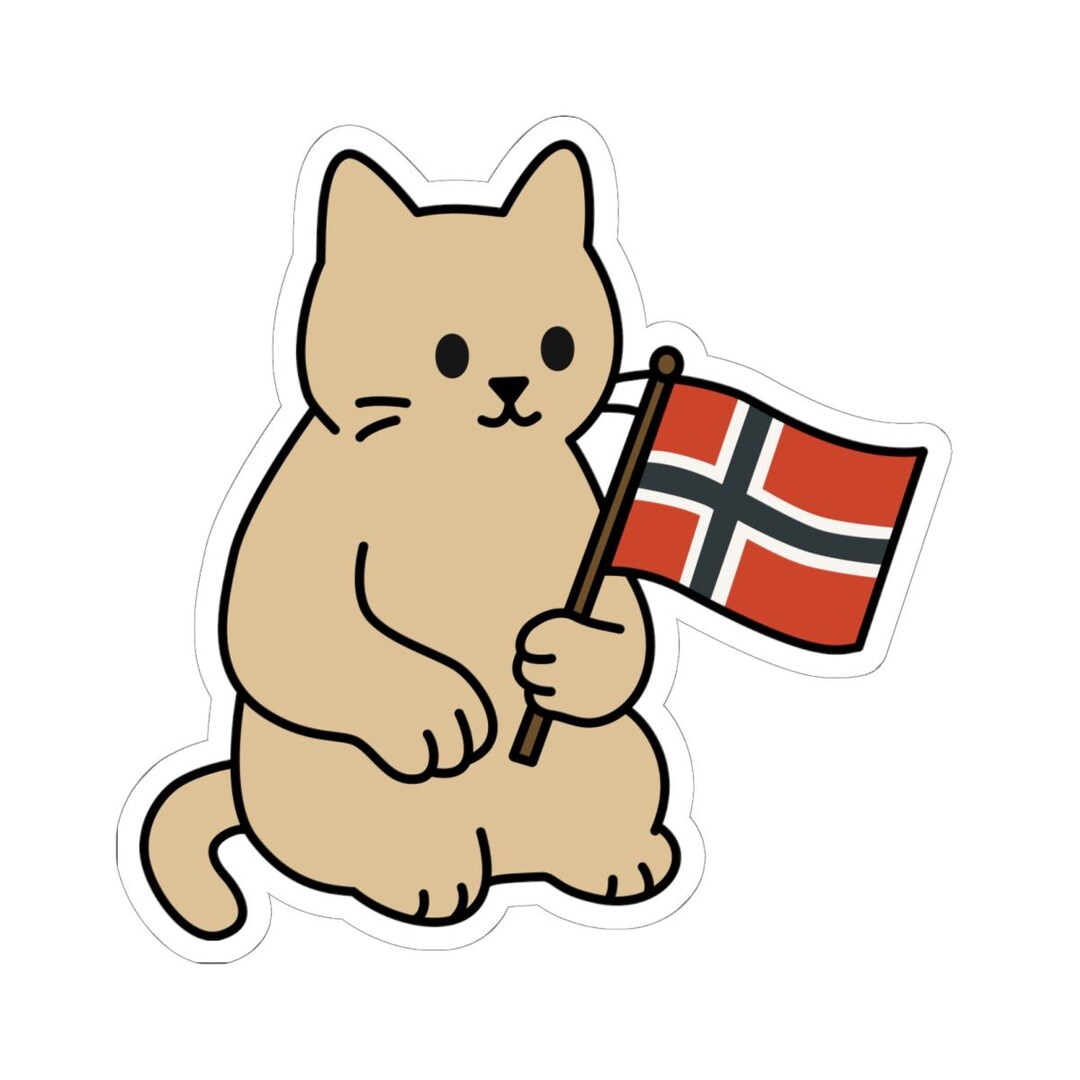 Cute Cat Holding Norwegian Flag Die-cut Stickers, Cat Lover Gift ...