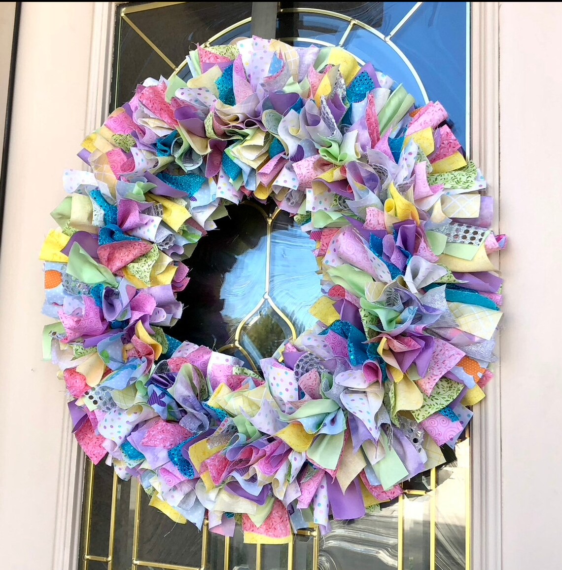 Spring Easter Fabric Wreath, Sparkling Handmade , Pastel Easter Door ...