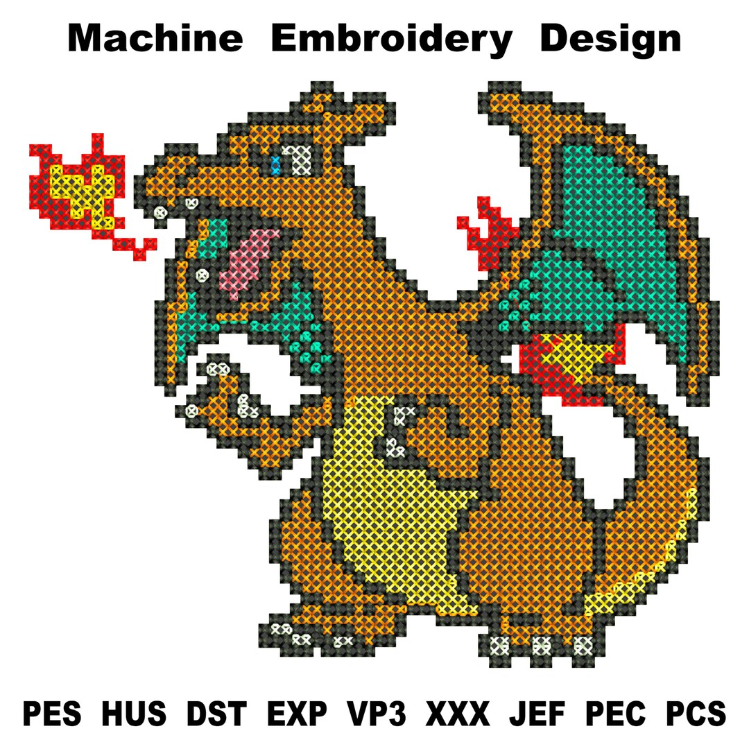 Pokemon Embroidery Design, Charizard Machine Embroidery File, Cute ...