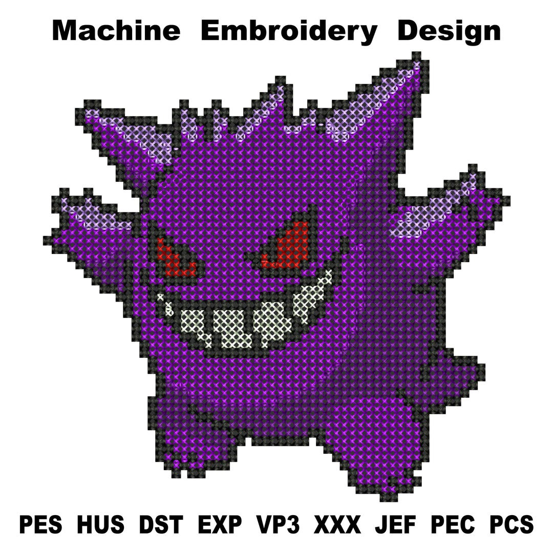 Gengar Embroidery Design File, Pokemon Anime Cartoon Machine Embroidery ...