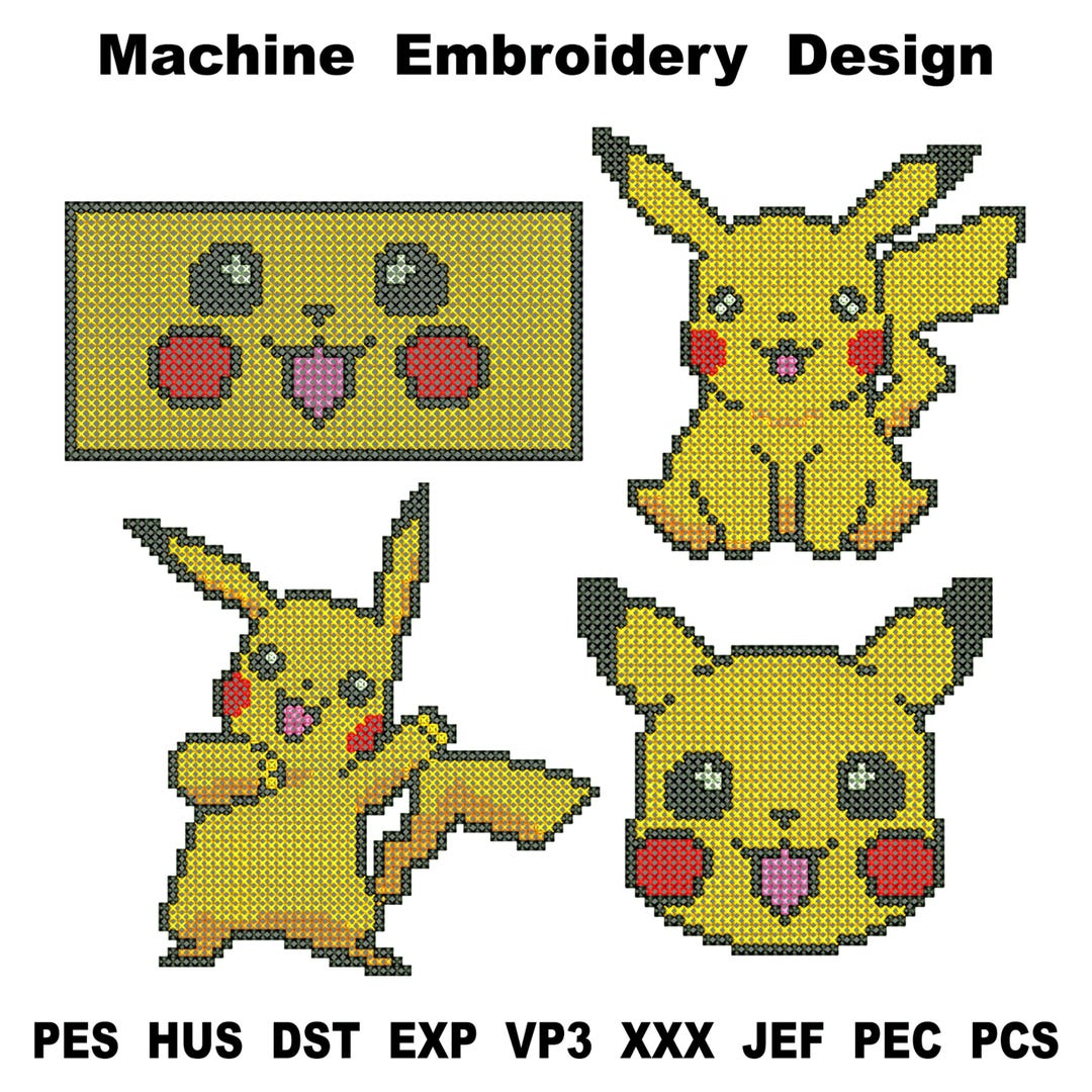 Pokemon Embroidery Design, Pikachu Embroidery Design File, Cartoon ...
