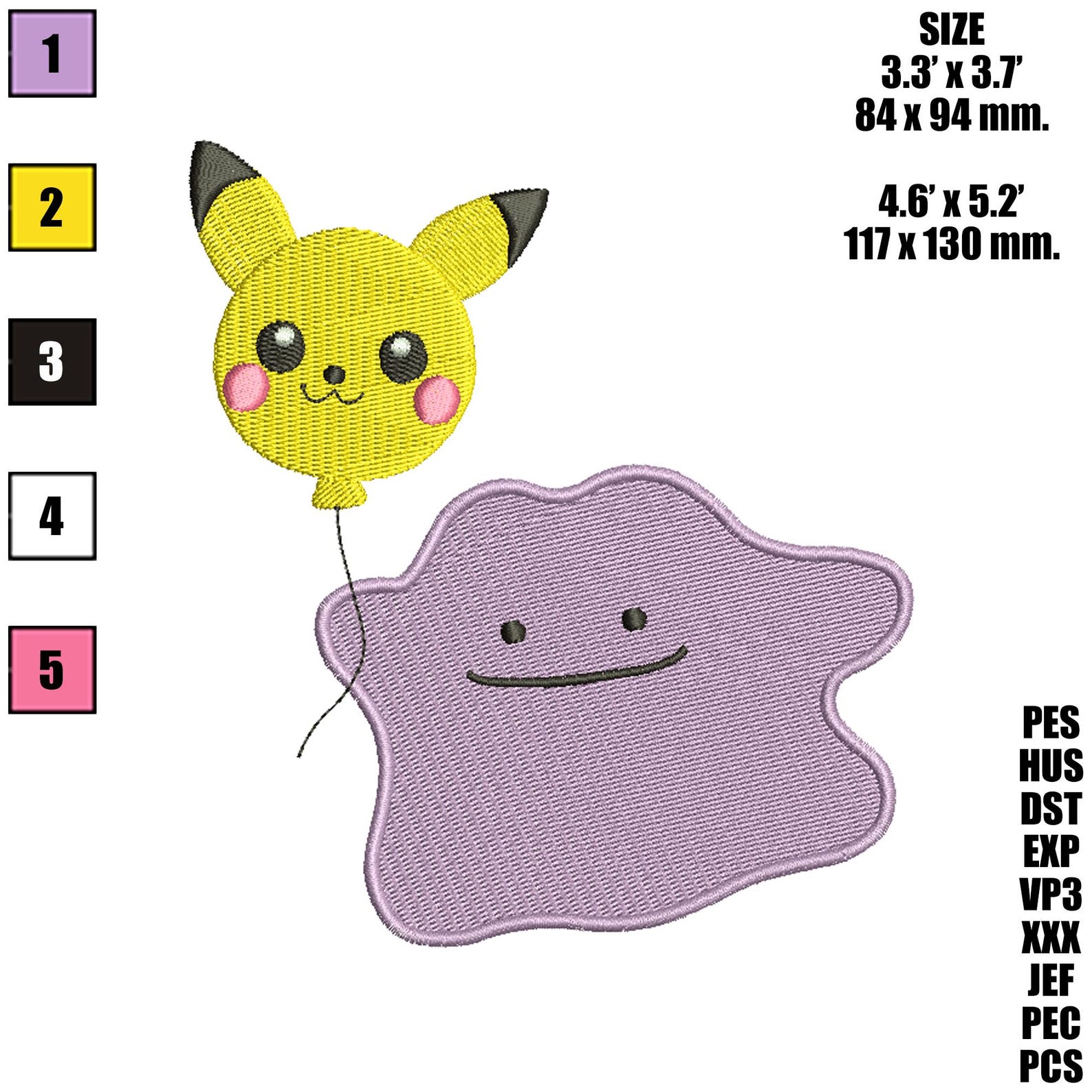 Ditto and Pikachu Machine Embroidery Design, Embroidery File Pes Dst ...