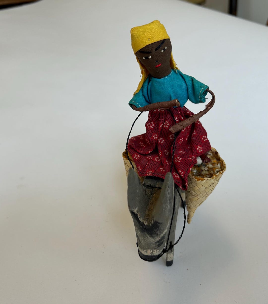Vintage Caribbean Folk Art Lady on a Wooden Burro Cloth Wood and Wire ...