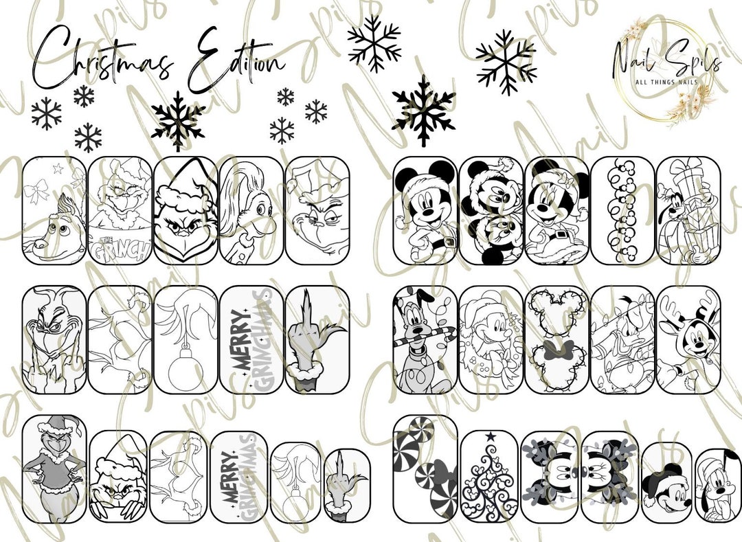 Digital Nail Art Template, Christmas Edition, the Grinch, Micky and ...