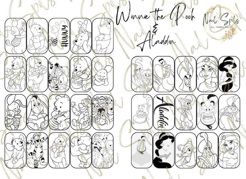 Winnie the Pooh Aladdin Nail Art Template (digital Download) - Etsy