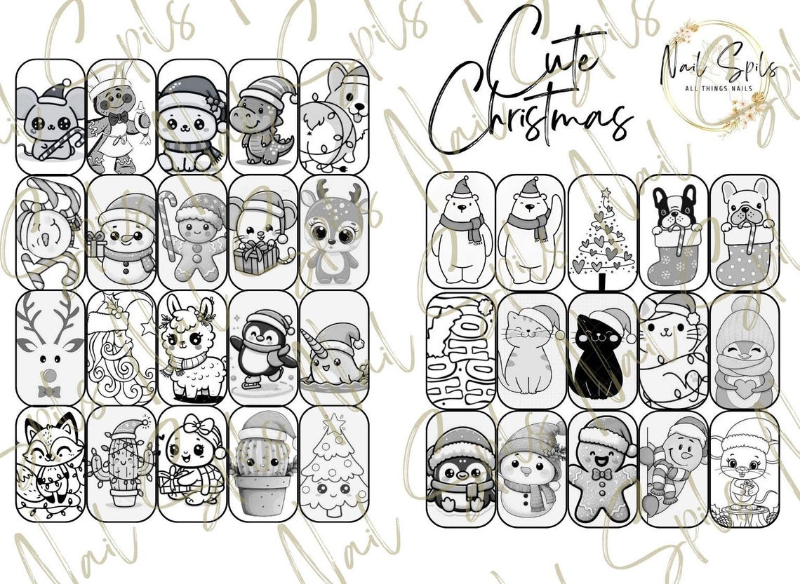 Digital Nail Art Template, Christmas Nail Art, Practice Nail Art ...