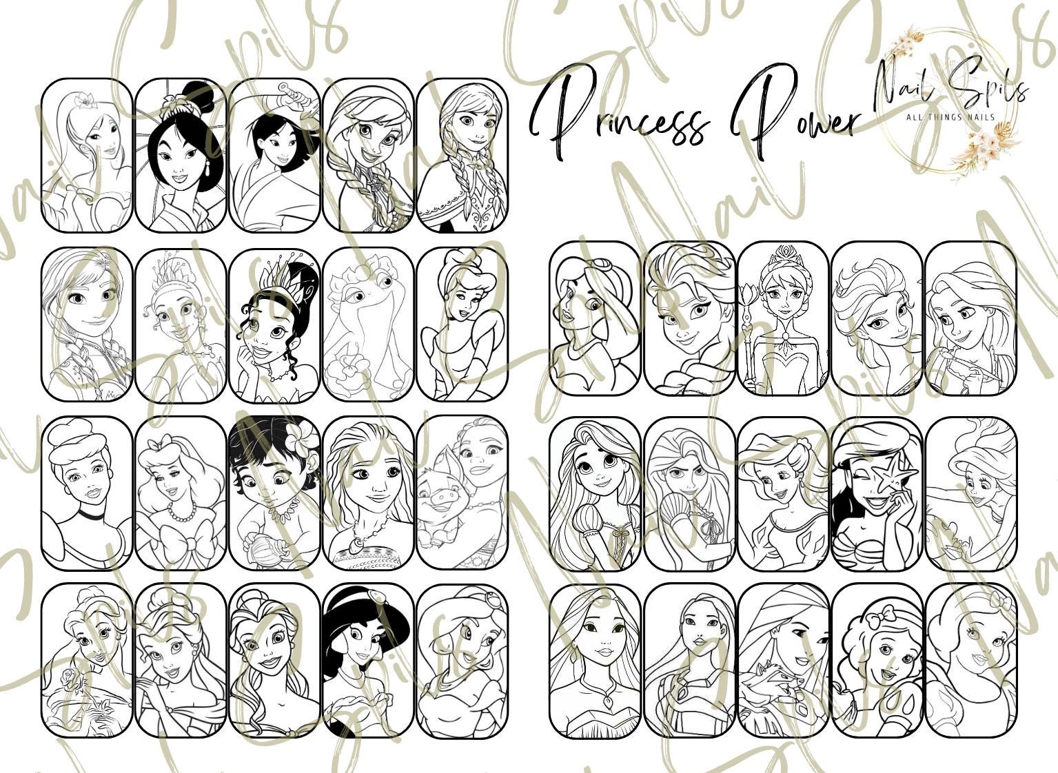 Digital Nail Art, Printable Template, Disney Princess, DIY Nail Art ...