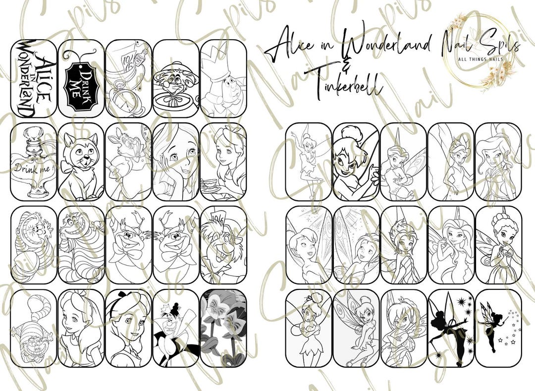 Digital Nail Art Template, Disney Nail Art, Practice Nail Art Stencil ...